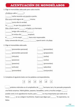 Acentuación de monosílabos. Ficha interactiva | TopWorksheets