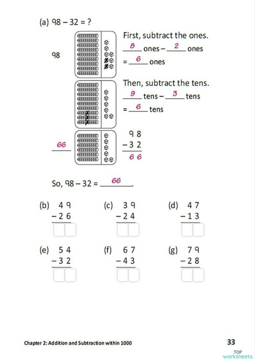 SUBTRACTION WITHOUT REGROUPING #1. Interactive worksheet | TopWorksheets