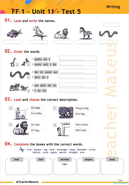 FF 1 - Unit 11 - Test 5 - Writing. Interactive worksheet | TopWorksheets