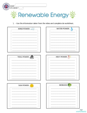 ISM - Renewable Energy - 6th Grade. Ficha interactiva | TopWorksheets