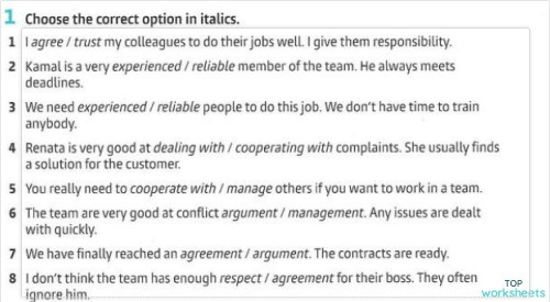 Teamwork (vocabulary). Interactive worksheet | TopWorksheets