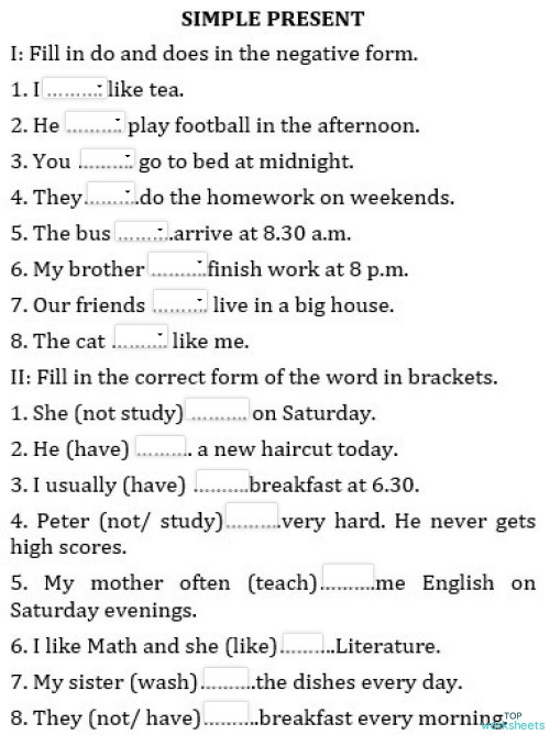 SIMPLE PRESENT. Interactive worksheet | TopWorksheets