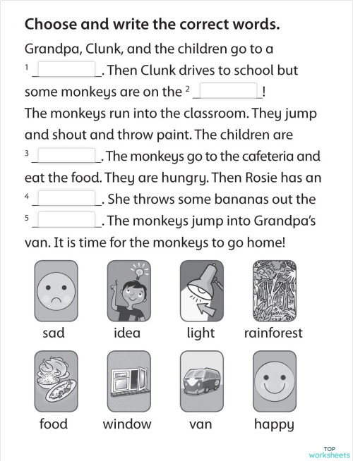 Monkeys in school part 3. Interactive worksheet | TopWorksheets