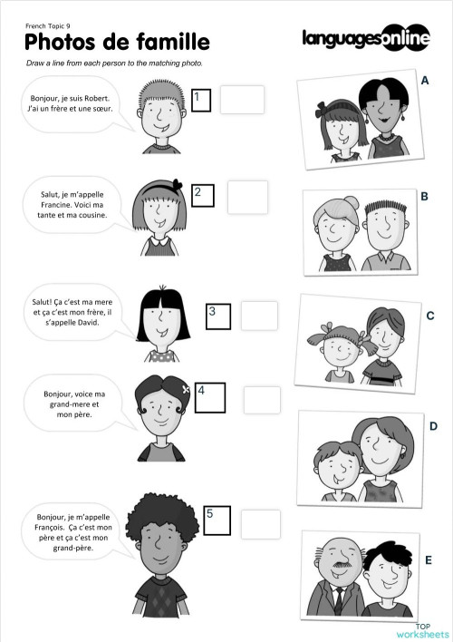 Photo de famille (Matching activity). Fiche interactive | TopWorksheets