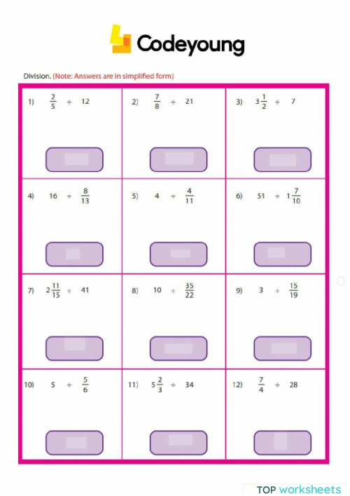 Division of Fractions by Whole Numbers Concept CW. Interactive ...