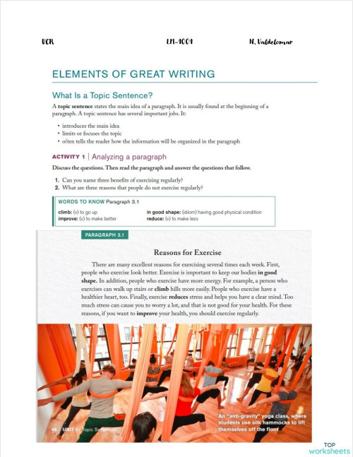 Topic Sentences. Interactive worksheet | TopWorksheets