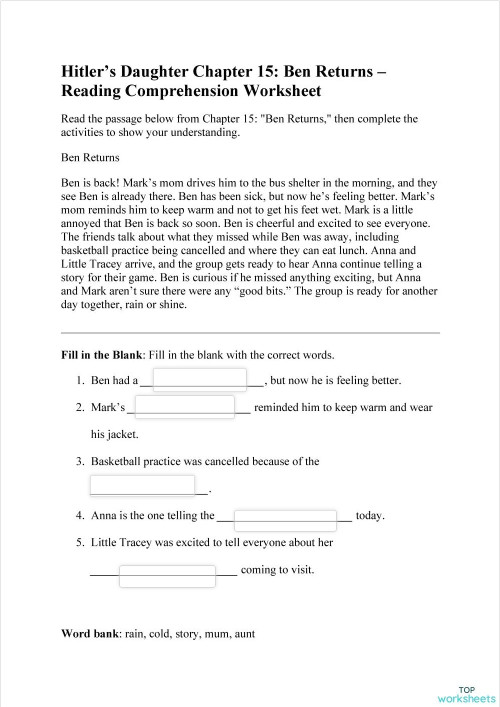 Hitler's Daughter Chapter 15 Quiz. Interactive worksheet | TopWorksheets
