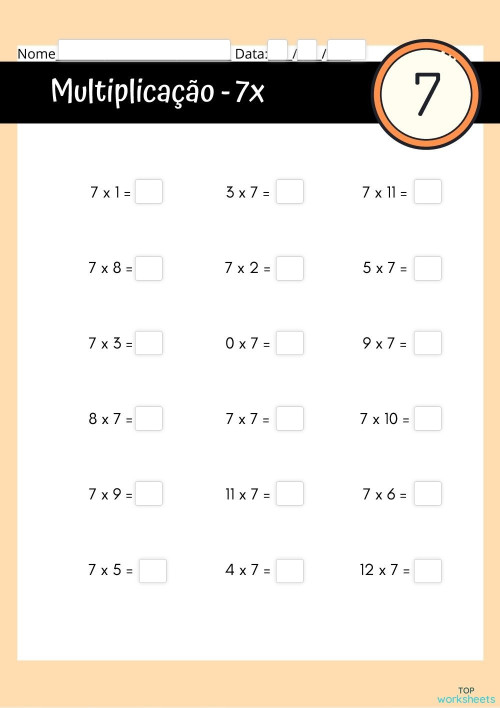 Multiplicação - 7x. Scheda interattiva | TopWorksheets