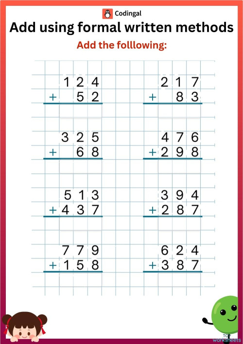 M_G03M11L23_WC02_Add_using_formal_written_methods_2. Interactive worksheet | TopWorksheets