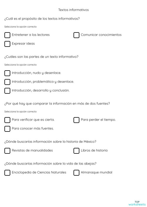 Textos informativos. Ficha interactiva | TopWorksheets