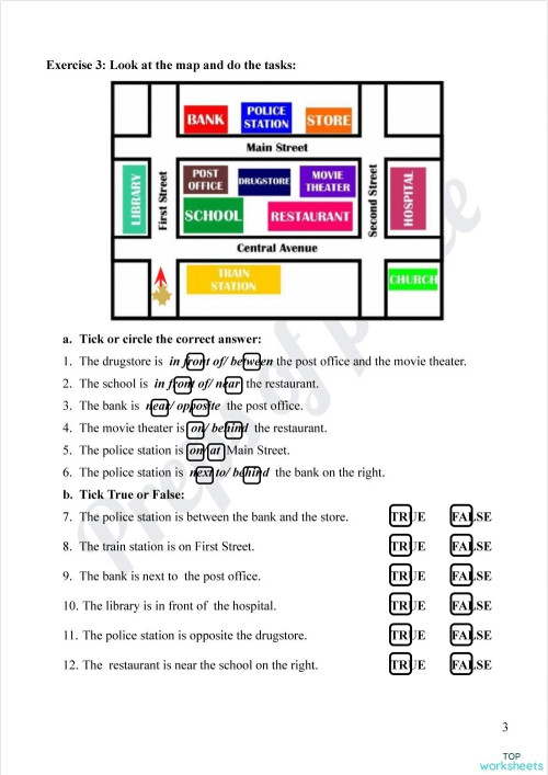 Prepositions of place + Directions. Interactive worksheet | TopWorksheets