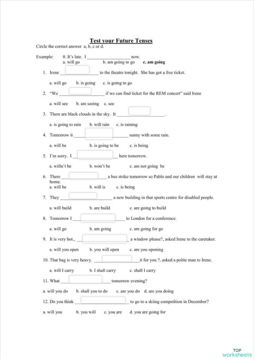 FUTURE TENSE REVIEW. Interactive worksheet | TopWorksheets