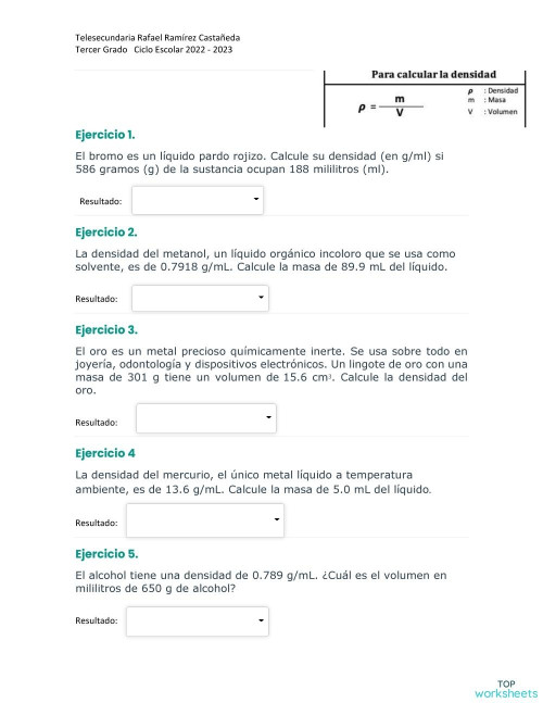 Hoja De Trabajo Para Calcular La Densidad Kit De Densidad Gravedad