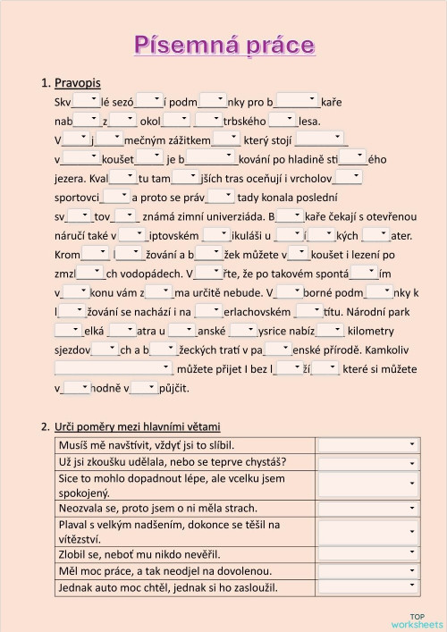 Interaktivní pracovní listy a online cvičení v Čeština | TopWorksheets