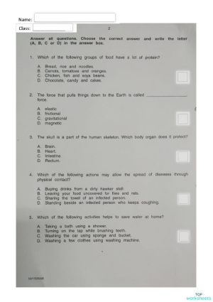 PSR TRIAL : SCIENCE PAPER 1 (PART 1). Interactive worksheet | TopWorksheets