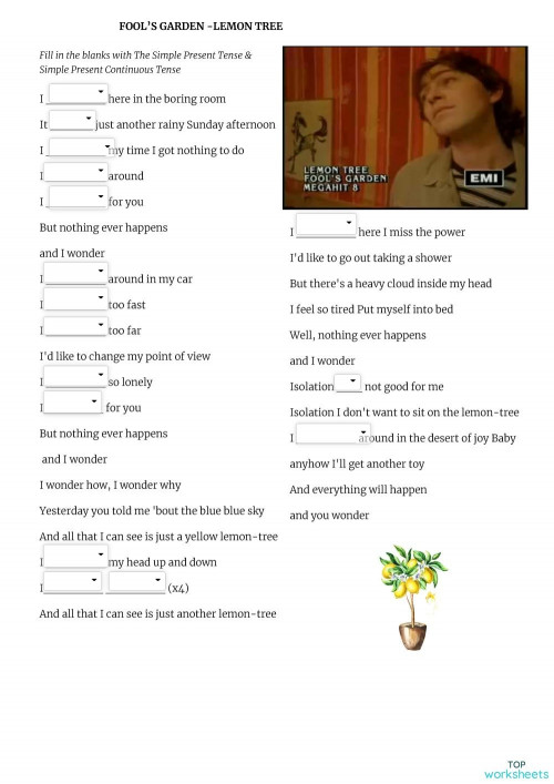 Lemon tree - Fool's garden. Interactive worksheet | TopWorksheets