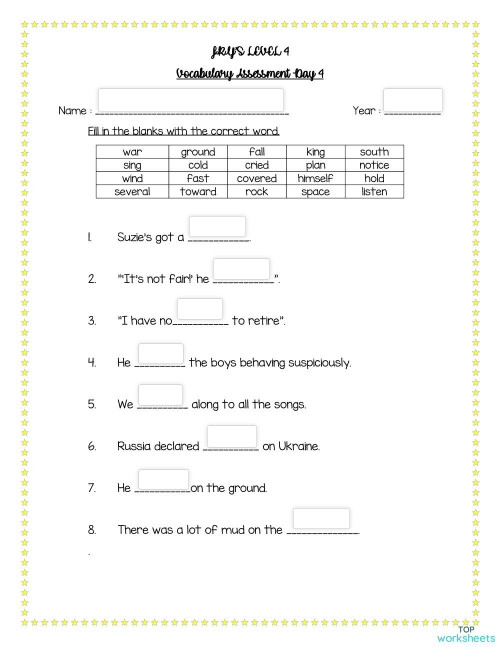 Level 4 Vocabulary Assessment Day 4. Interactive worksheet | TopWorksheets
