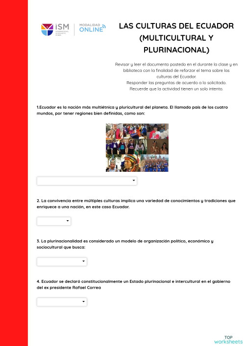 LAS CULTURAS DEL ECUADOR (MULTICULTURAL Y PLURINACIONAL). Ficha ...