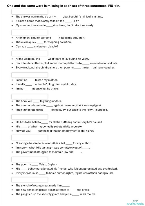 triples II / one and the same word in three sentences. Interactive ...