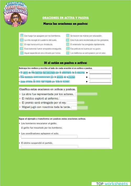 Voz activa y pasiva. Ficha interactiva | TopWorksheets