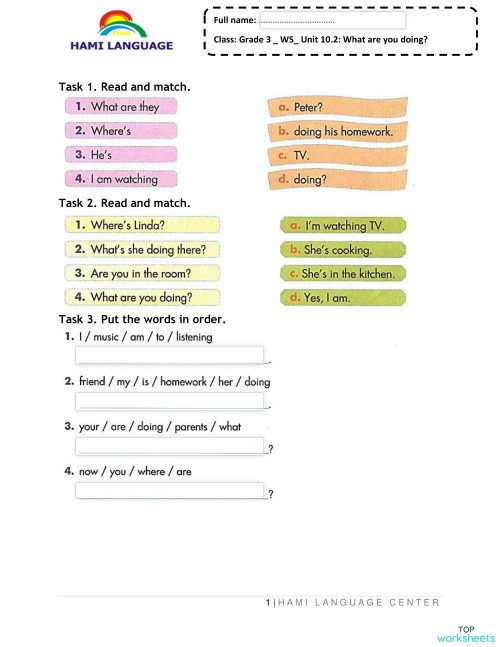 ESL03_UNIT 10.2 WHAT ARE YOU DOING?. Interactive worksheet | TopWorksheets