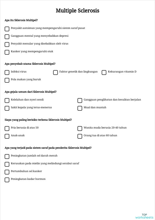 Multiple Sclerosis. Interactive worksheet | TopWorksheets