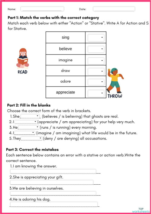 Stative Verbs vs Action Verbs. Interactive worksheet | TopWorksheets