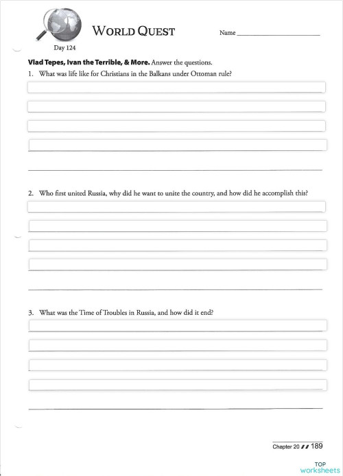 Chapter 20: Pg189 World Quest. Interactive worksheet | TopWorksheets