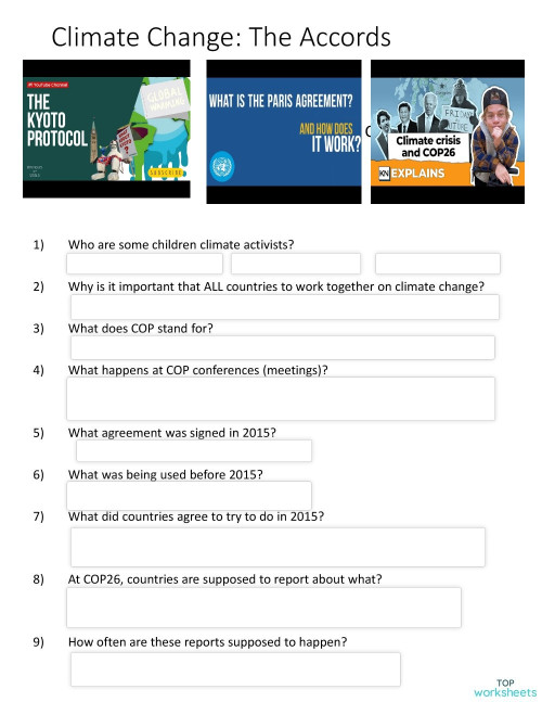 Climate Change Agreements. Interactive worksheet | TopWorksheets