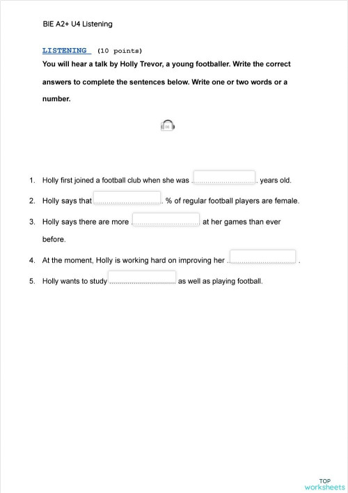 BIE A2+ U4 Listening. Interactive worksheet | TopWorksheets