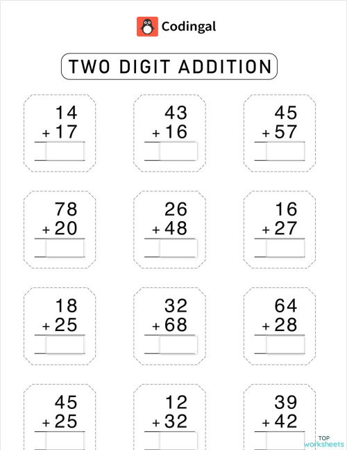 M_G02T02_WC02_Addition of two digit numbers. Interactive worksheet | TopWorksheets