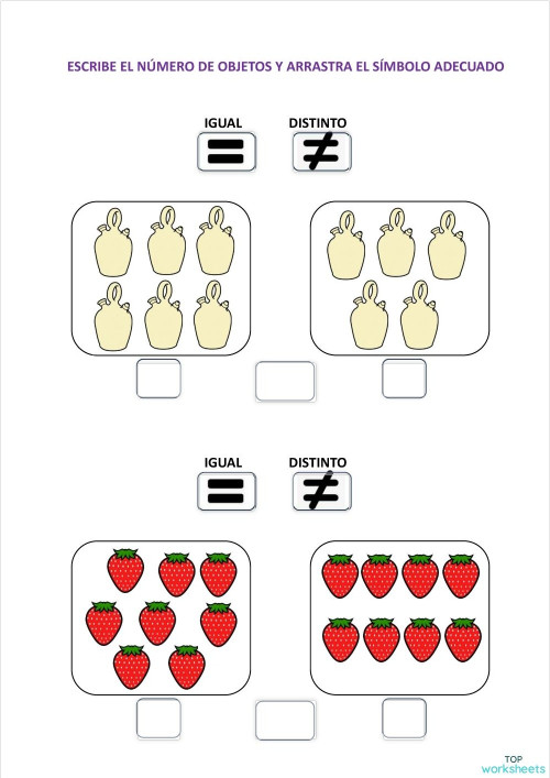 SIGNO IGUAL Y SIGNO DISTINTO. Ficha interactiva | TopWorksheets