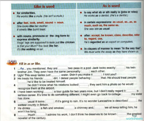 Like and as. Interactive worksheet | TopWorksheets