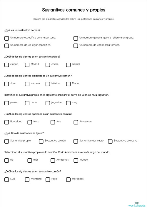 sustantivos. Ficha interactiva | TopWorksheets
