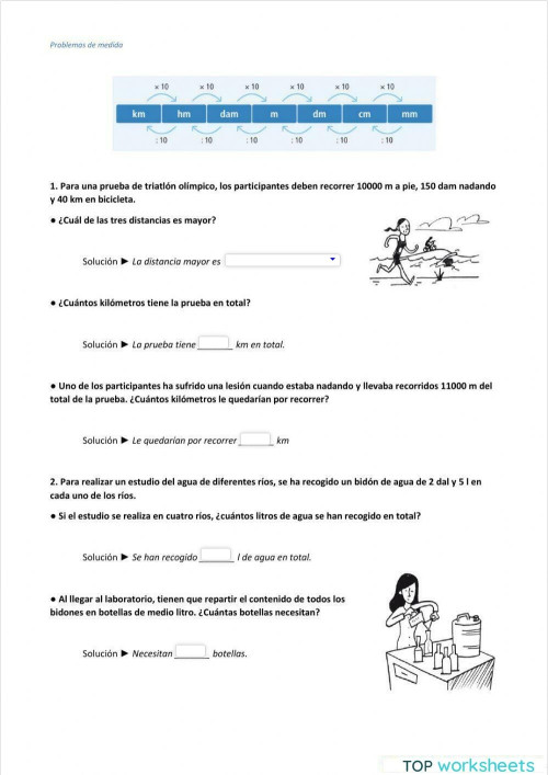 Problemas de medida. Ficha interactiva | TopWorksheets