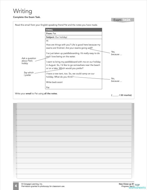 Close-Up B1 Writing Progress Test 3 Units 5&6. Interactive worksheet ...