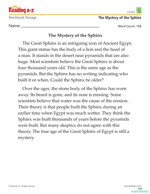 Level Q: The mystery of the sphinx. Interactive worksheet | TopWorksheets