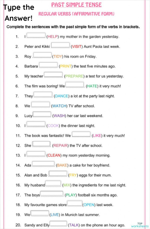 Simple Past Tense practice. Interactive worksheet | TopWorksheets
