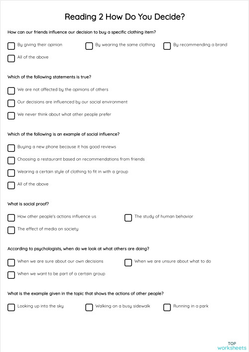 Reading 2 How Do You Decide?. Interactive worksheet | TopWorksheets