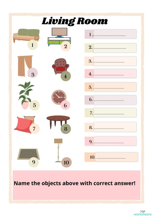 things in living room. Interactive worksheet | TopWorksheets