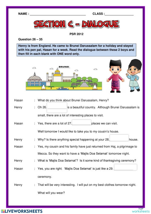 Dialogue - 2012. Interactive worksheet | TopWorksheets