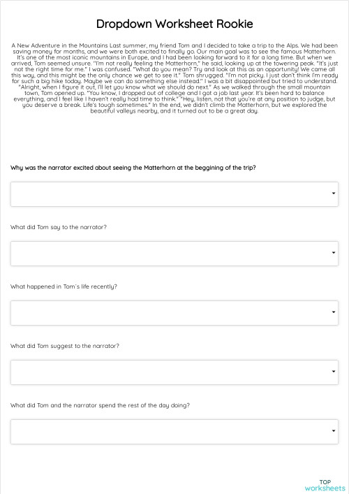 Dropdown Worksheet Rookie. Interactive worksheet | TopWorksheets