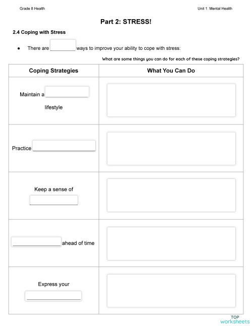 Coping With Stress Worksheets Stress Action Plan Printable Worksheet