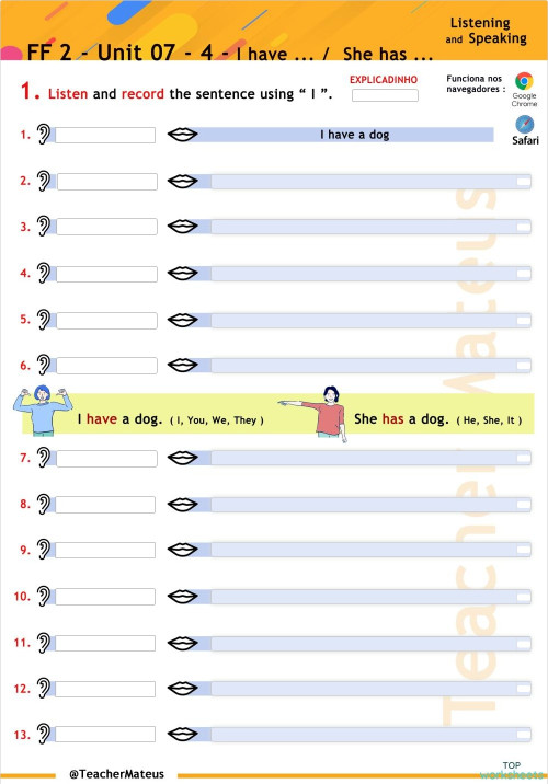 FF 2 - Unit 07 - 04 - I have ... / She has.... - Listening and Speaking ...