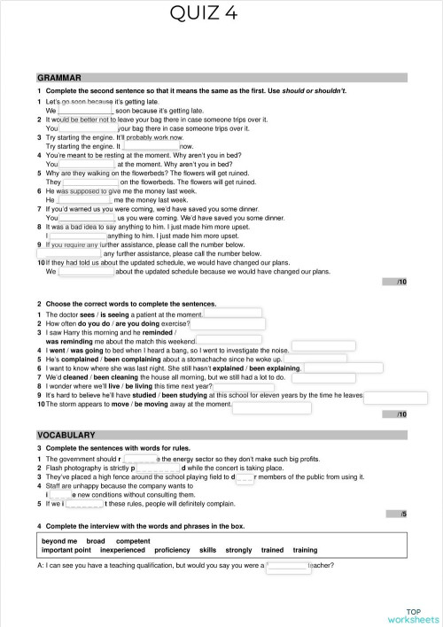 Quiz 4 (skills/rules). Interactive worksheet | TopWorksheets