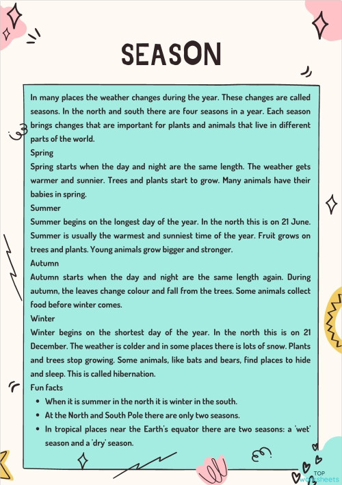 READING - Seasons. Interactive worksheet | TopWorksheets