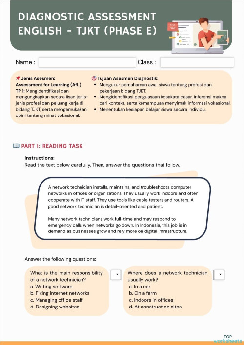 Diagnostic Assessment - TJKT Phase E. Interactive worksheet | TopWorksheets