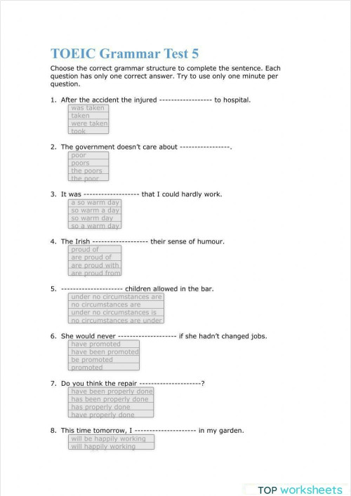 TOEIC test 1. Interactive worksheet | TopWorksheets