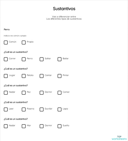 Sustantivos. Ficha interactiva | TopWorksheets