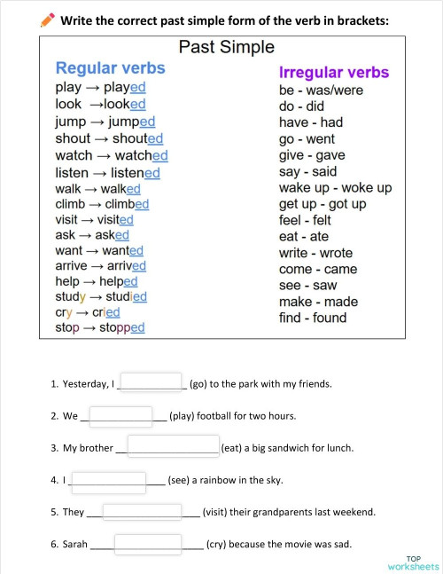 Junior 3 Irregular Verbs Worksheet 1 Interactive Worksheet